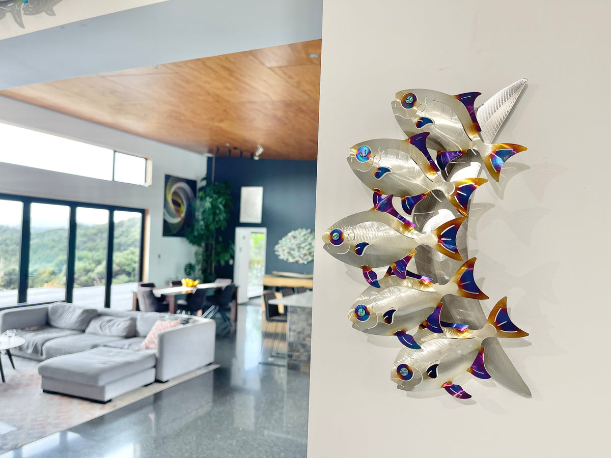 Heat Infused Multi Coloured Steel Small Moonfish Sculpture – Jiwa Steel