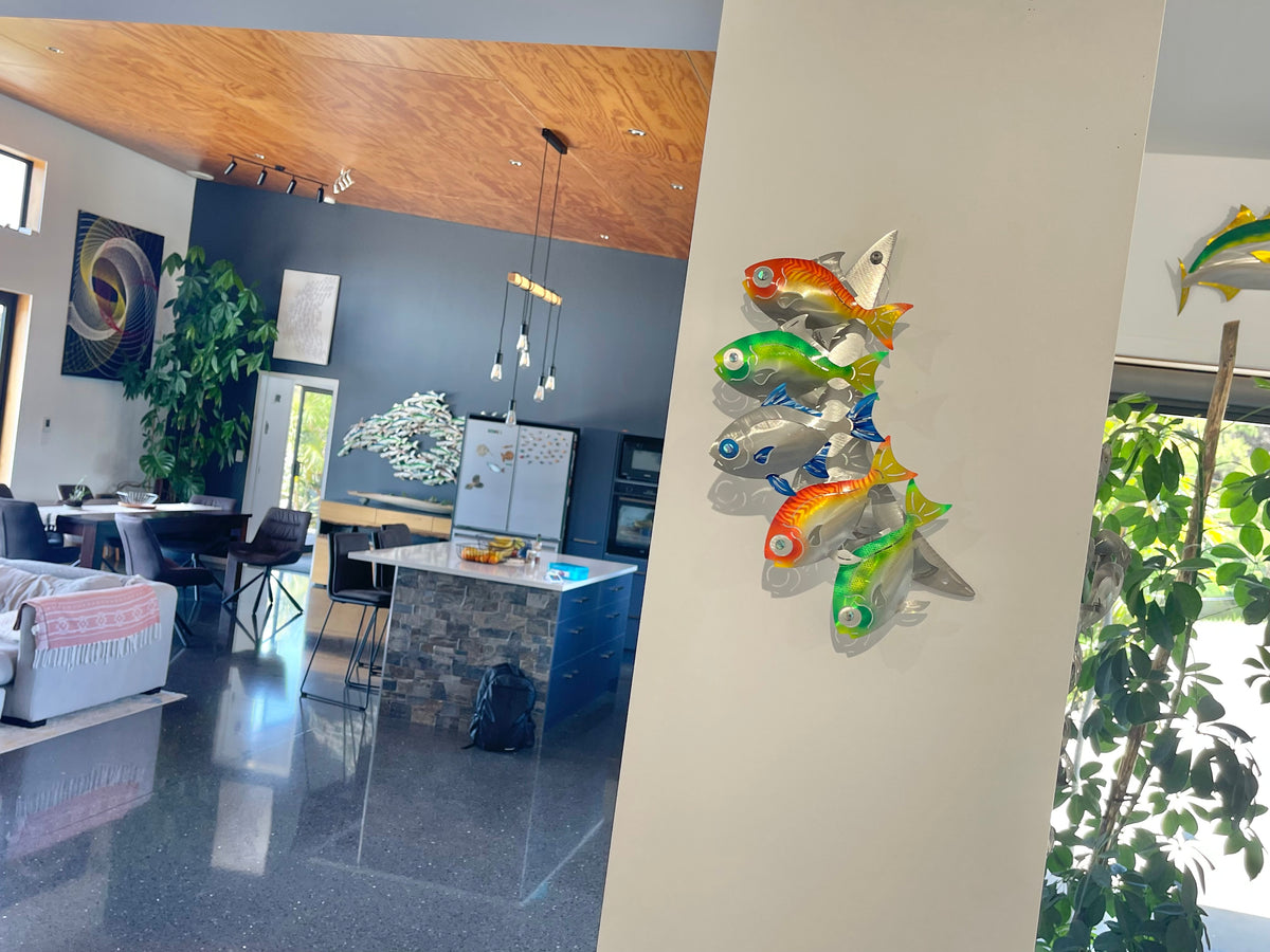 Hand Panted Blue and Steel Moonfish Small Sculpture – Jiwa Steel